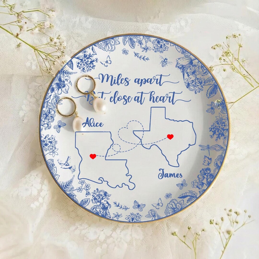 Personalized Long Distance Map Plate, Custom State Love Dish With Names ...