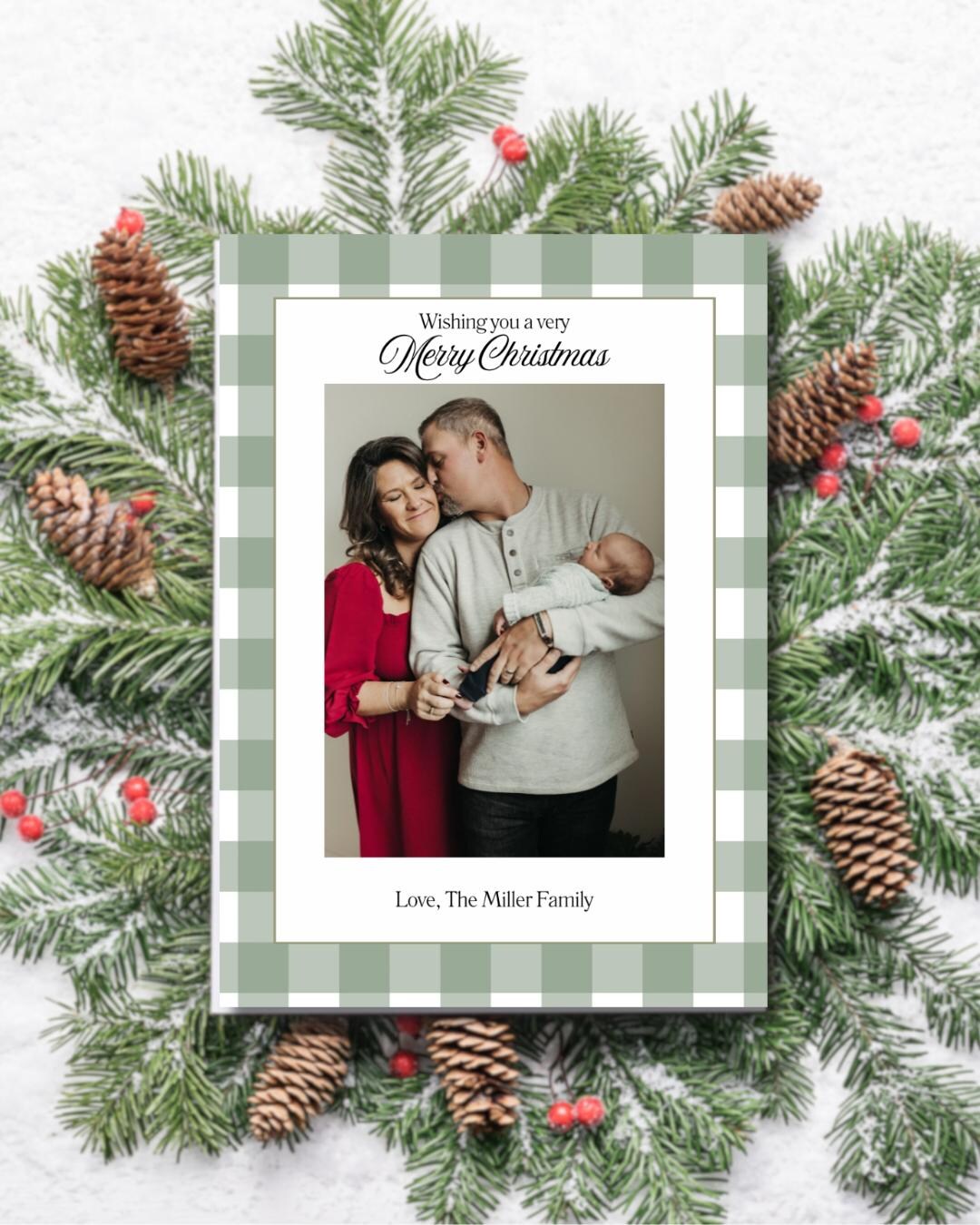 PRINTABLE Green Checked Christmas Photo Card Template (digital Download ...