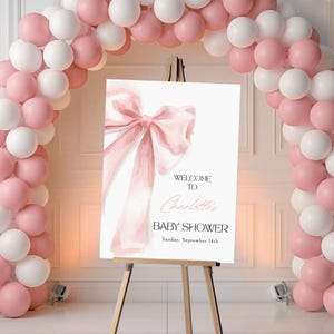 Pink Bow Welcome Sign - Printable Blush Pink Coquette Bow Girl Baby ...