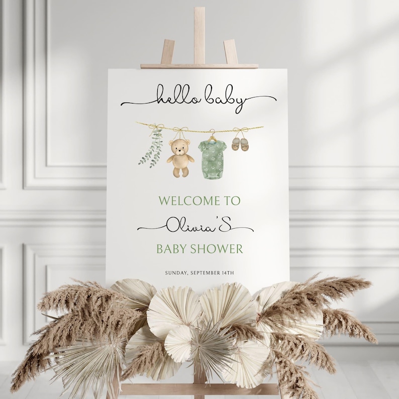 Boy Baby Shower Welcome Sign Template, Boho Boy Baby Shower Clothesline ...