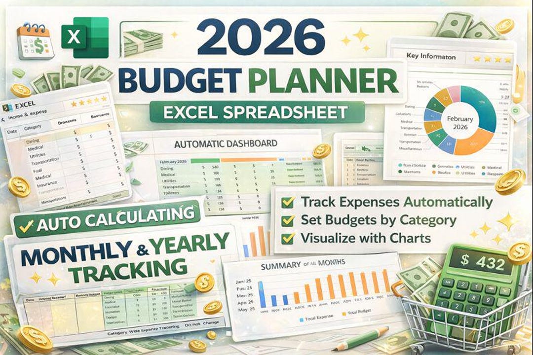 2026 Budget Planner | Excel Sheets, Expense Tracker - Etsy