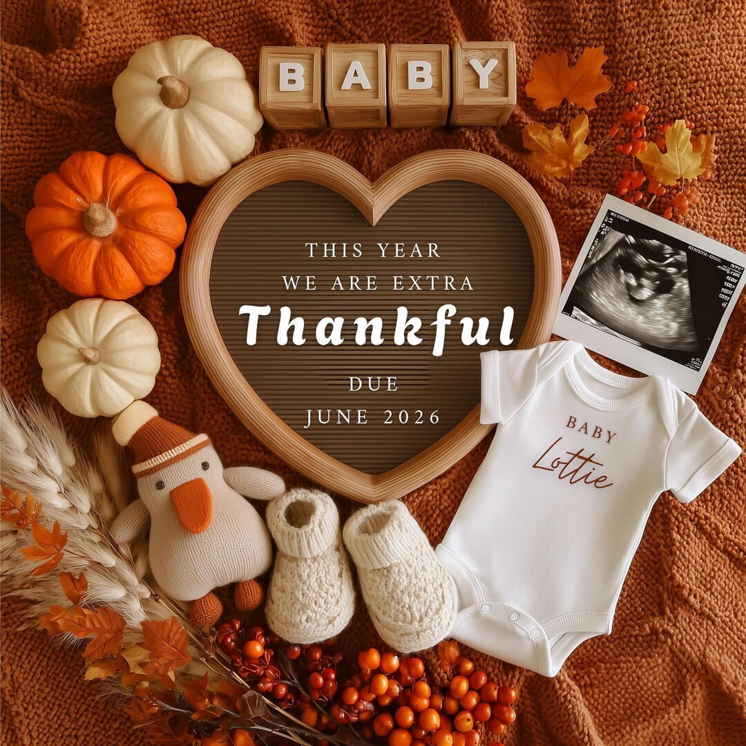 Thankful Baby Announcement Digital Template: Editable Canva, Instant ...