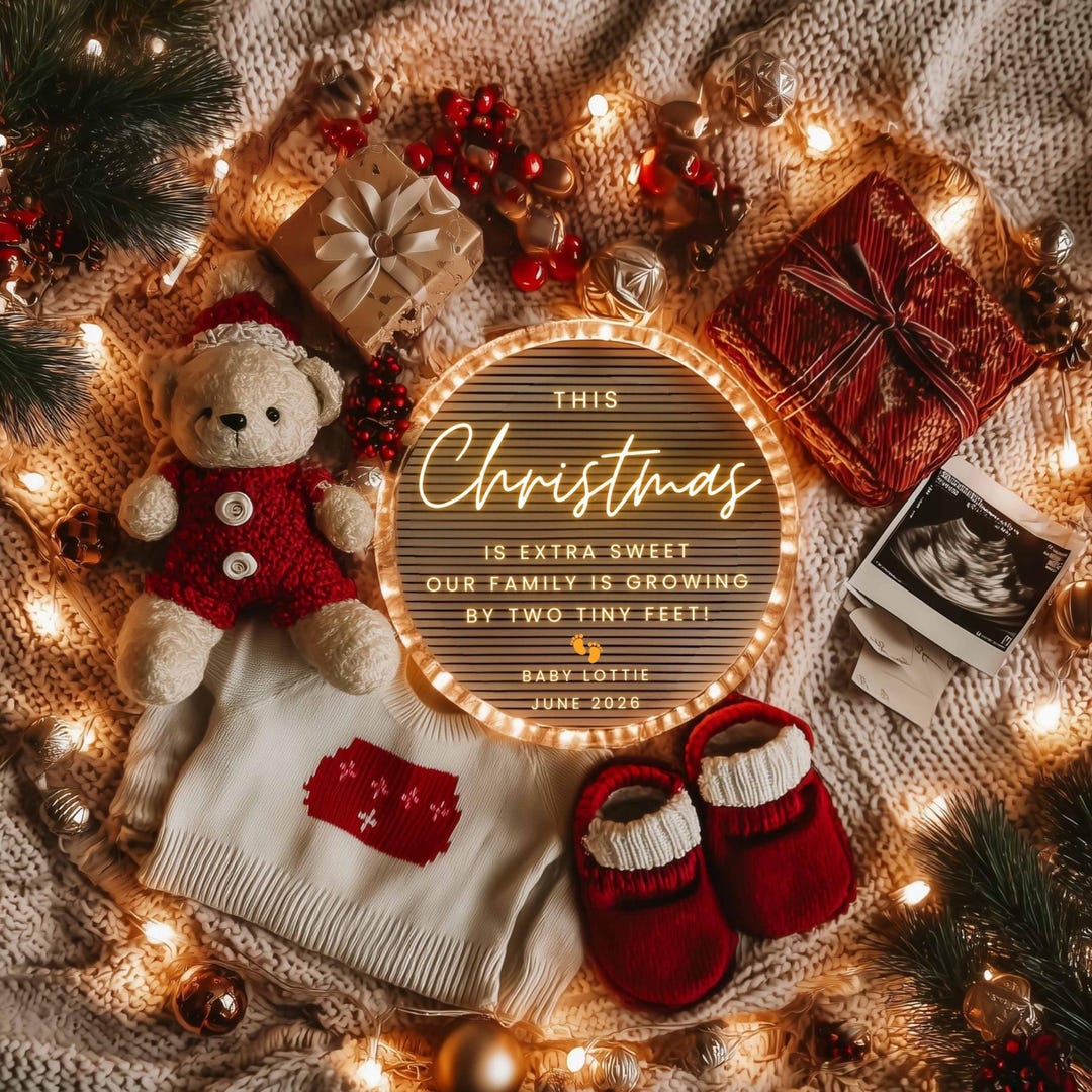 Christmas Pregnancy Announcement Digital Template : Editable Canva ...