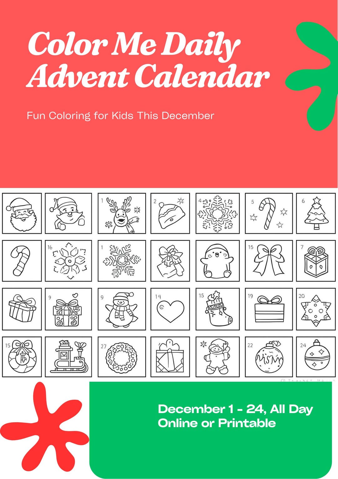 Color Me Daily Advent Calendar – Printable Holiday Fun for Kids! - Etsy