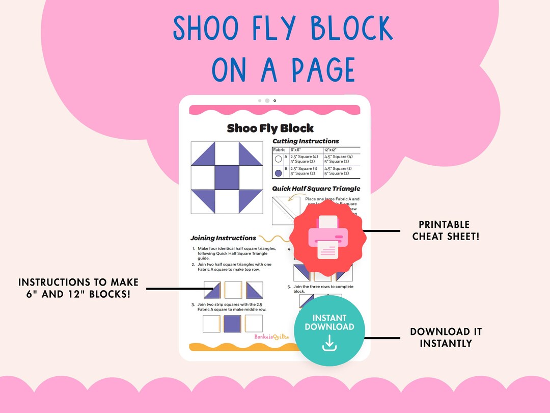 Shoo Fly Quilt Block Cheat Sheet | Beginner Quilting Guide (PDF) - Etsy