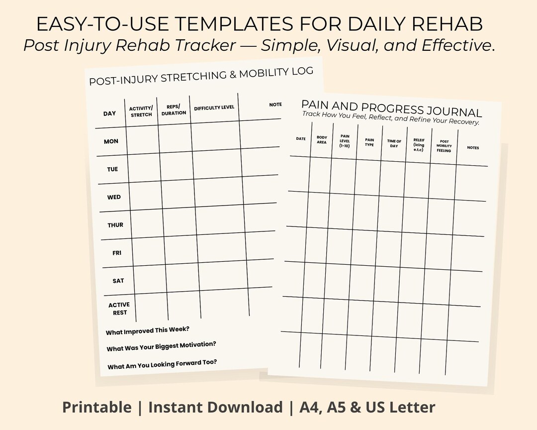 Injury Recovery & Rehab Tracker | Printable Physical Therapy Journal ...