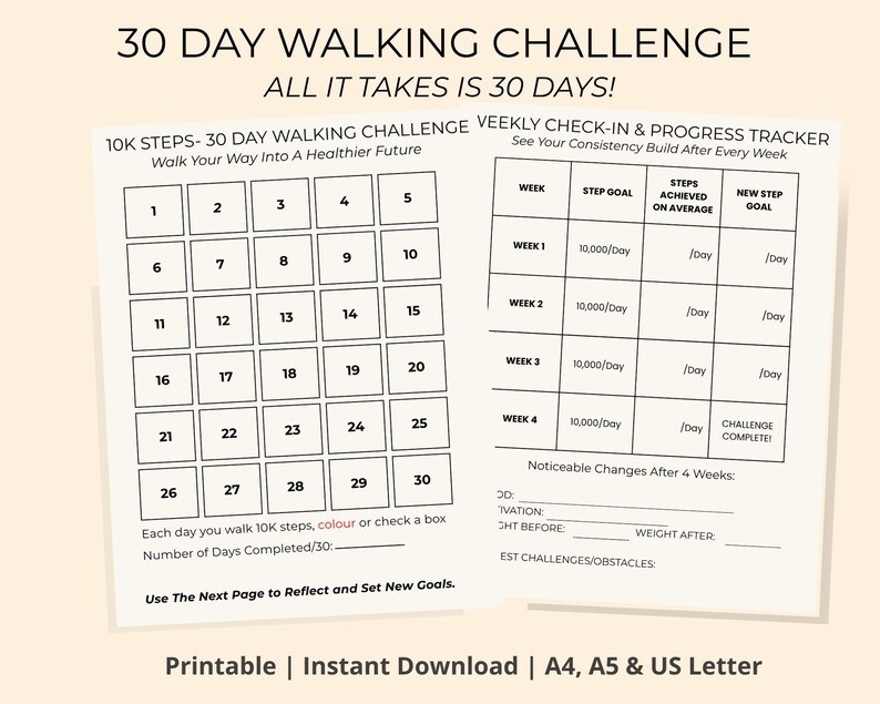 30-day Walking Challenge Tracker | Step Goal Planner (digital Download ...