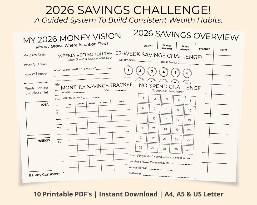 2026 Savings Challenge Printable | Yearly Money Tracker Planner PDF ...