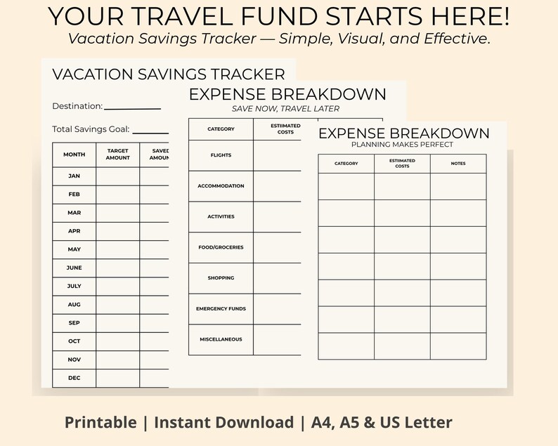 Vacation Savings Tracker | Printable Travel Fund Challenged | Holiday ...