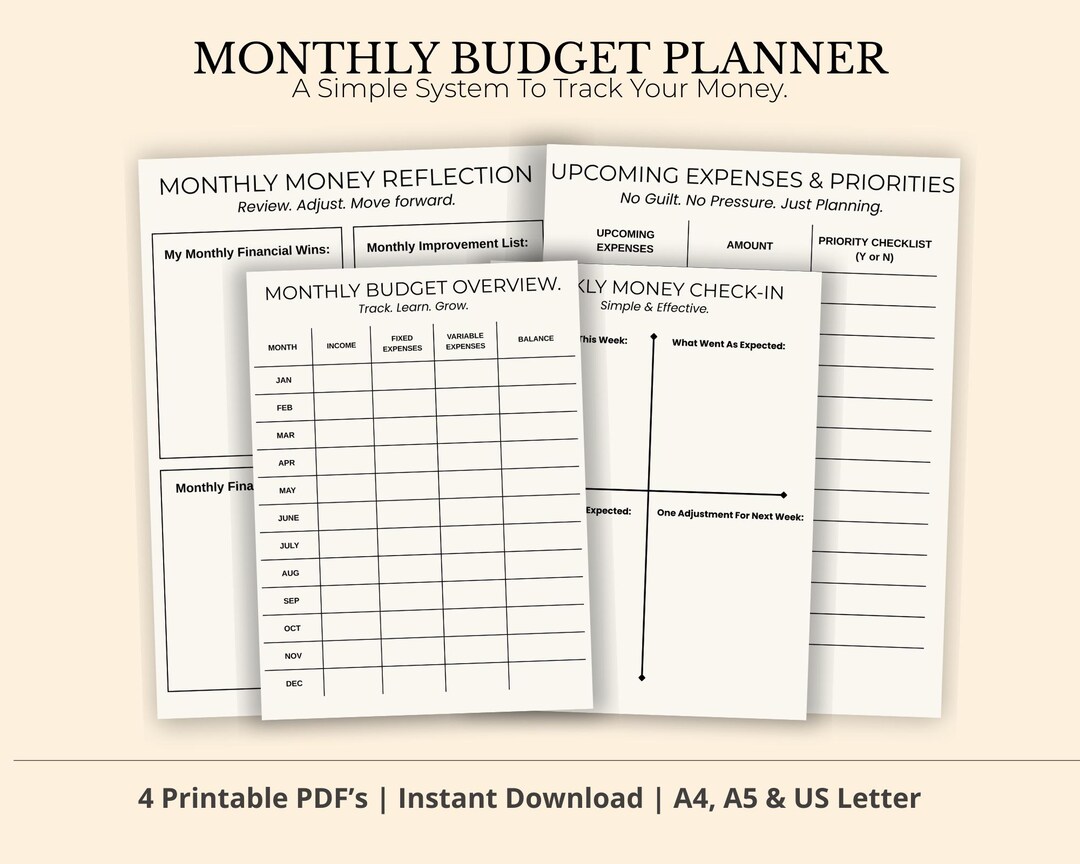 Minimalist Budget Planner Printable | Monthly Budget Overview & Weekly ...