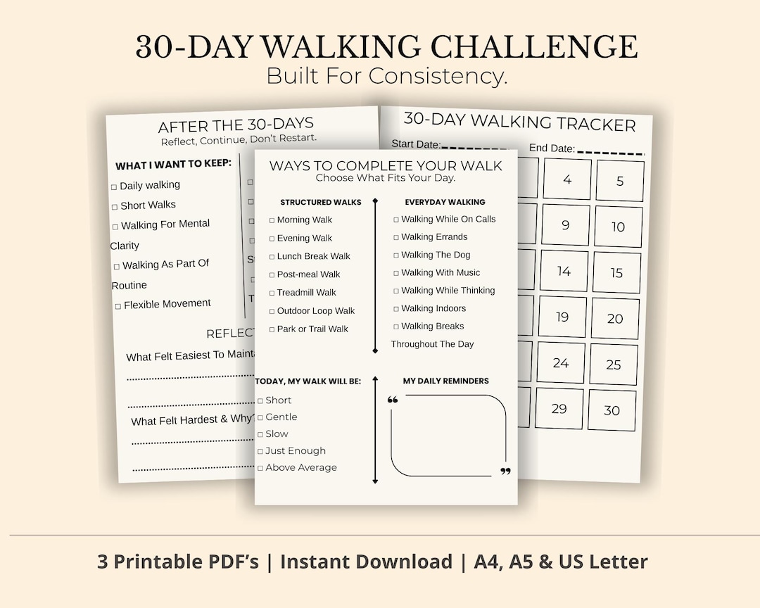 30 Day Walking Challenge Printable | Daily Walking Tracker | Beginner ...