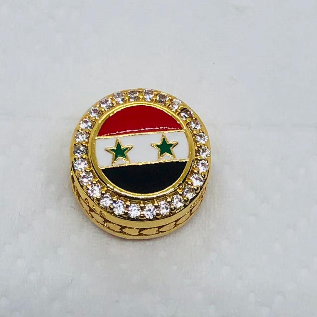Syria Exclusive Country Flag Button Charm/gold Flag Round Charm/travel ...