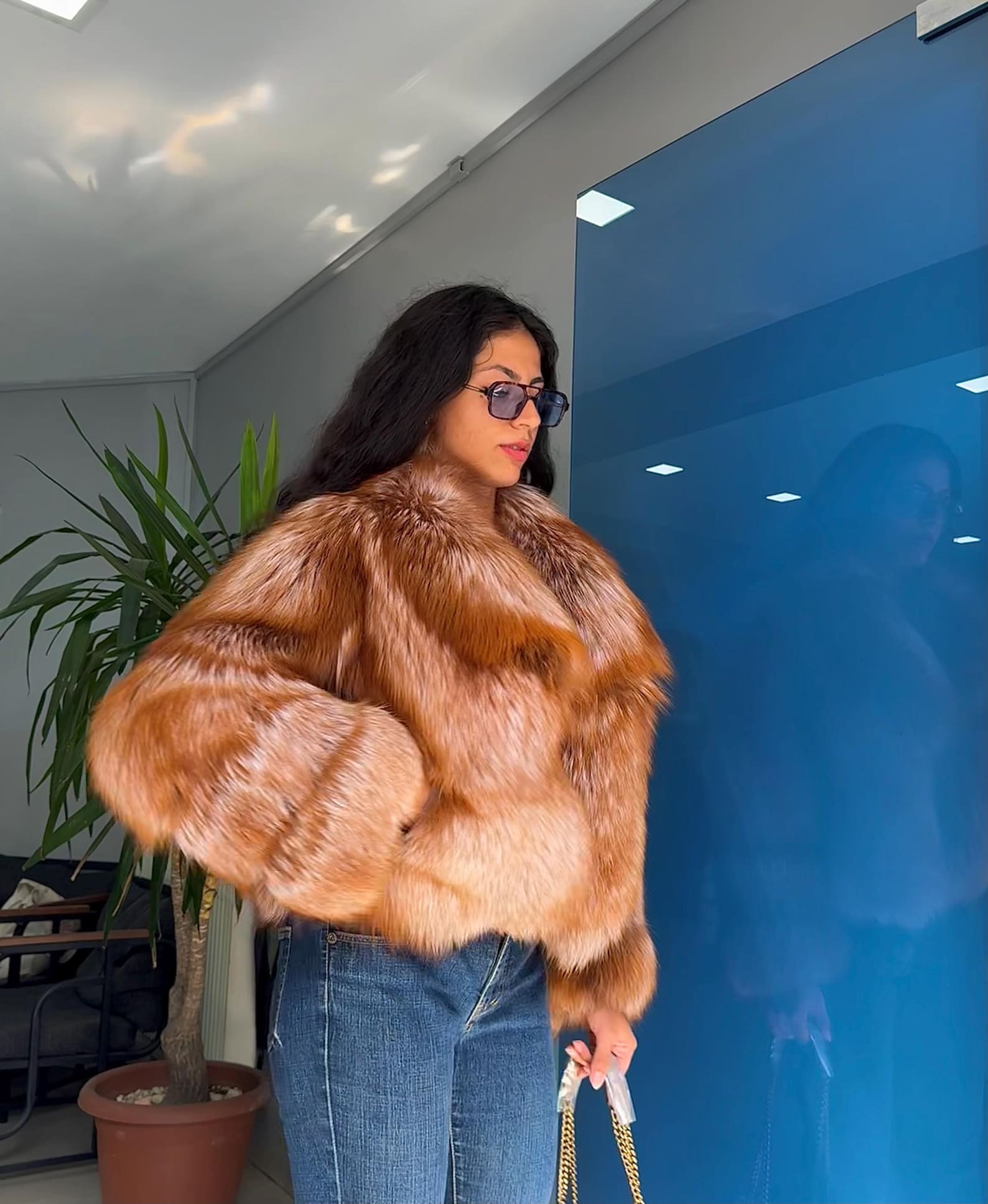 Handmade Cropped Red Fox Fur Jacket - Natural Copper Luxury Coat ...