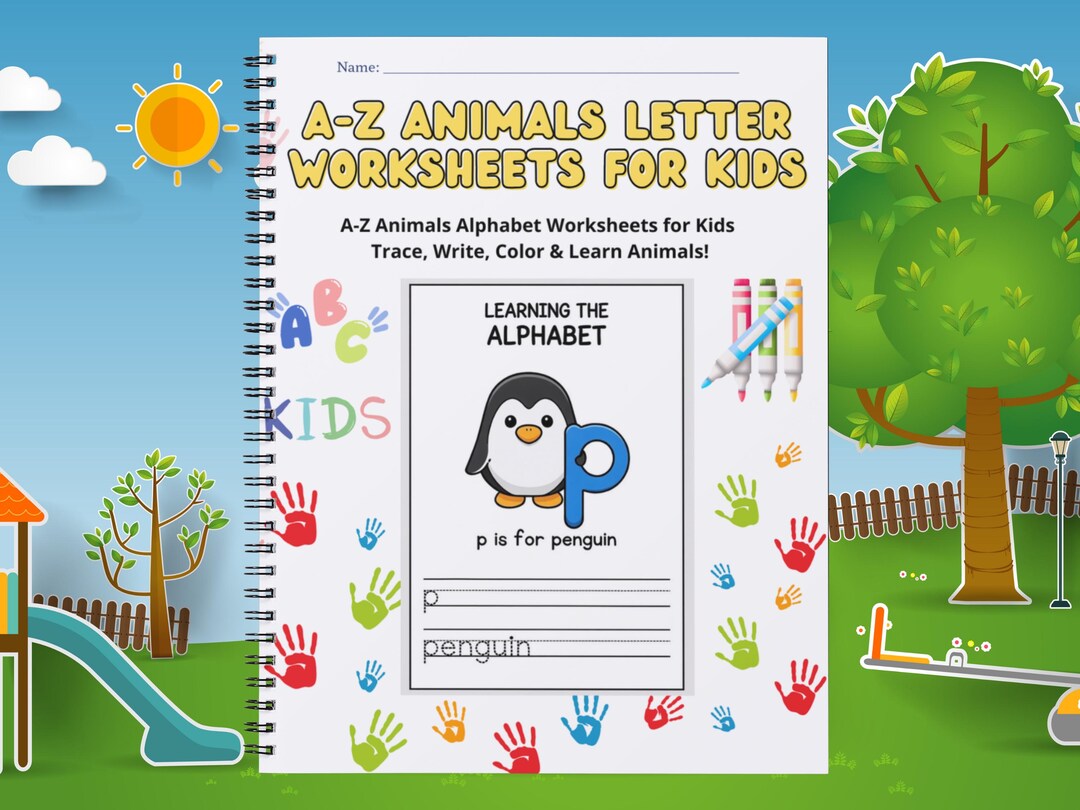 A-Z Animals Alphabet Worksheets for Kids is a Black & White Handwriting ...