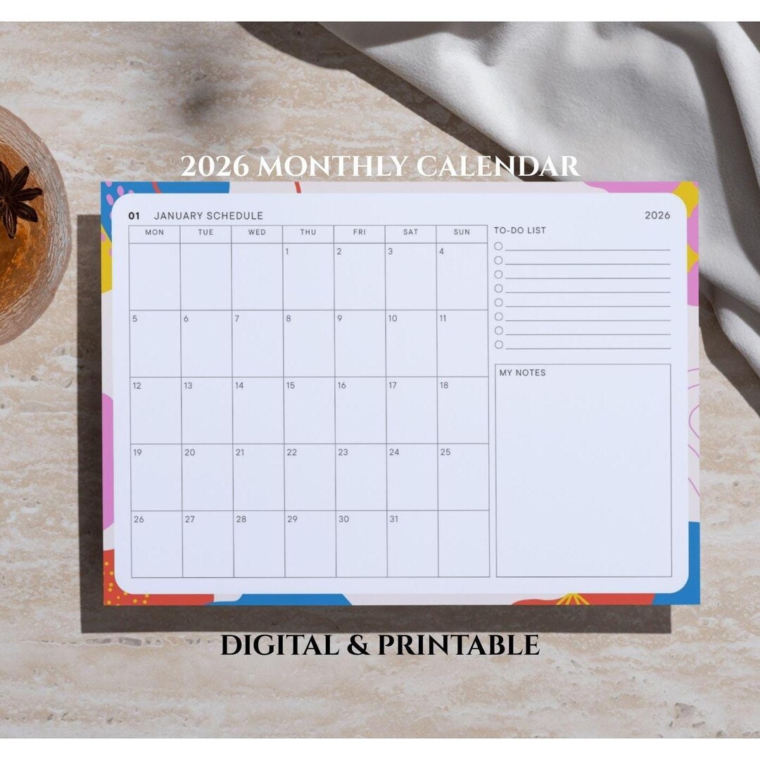 2026 Monthly Schedule – Printable Table Calendar | Monthly View ...