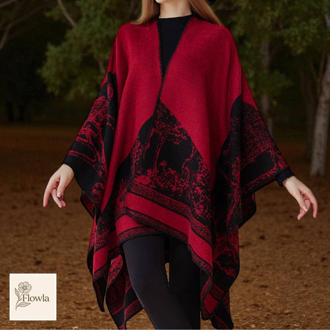 Reversible Warm Cozy Boho Festival Poncho Shawl: Forest Deer Design ...