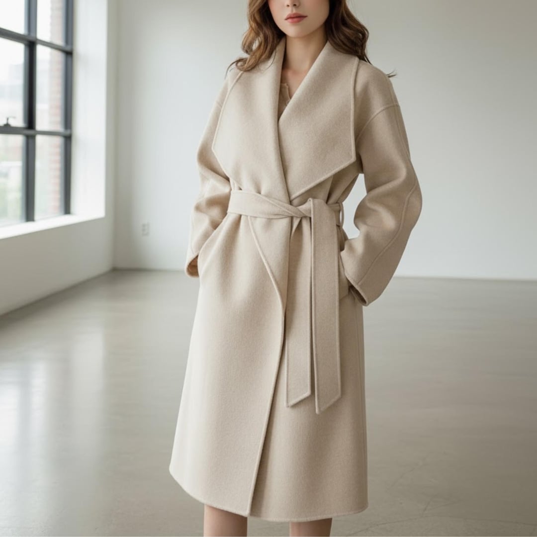 Women Long Wrap Coat Wool Look – Soft Chenille Belted Overcoat ...