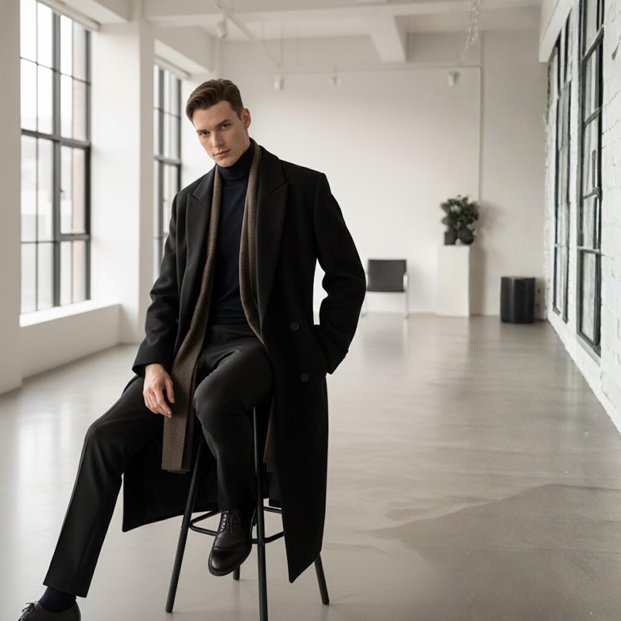 Men’s Long Wool Blend Overcoat – Classic Double Breasted Winter Coat ...