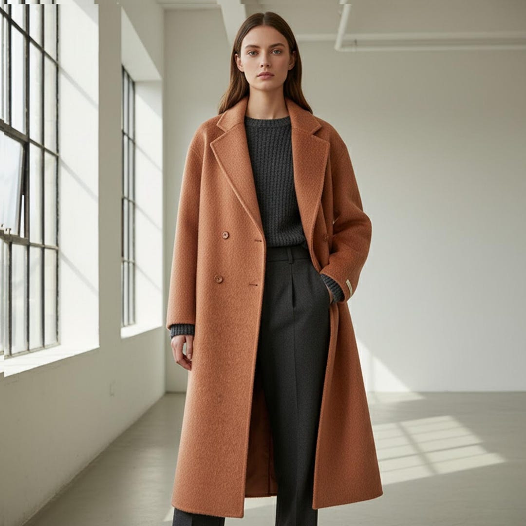 Women’s Wool Long Coat – Double Breasted Winter Overcoat, Minimalist ...