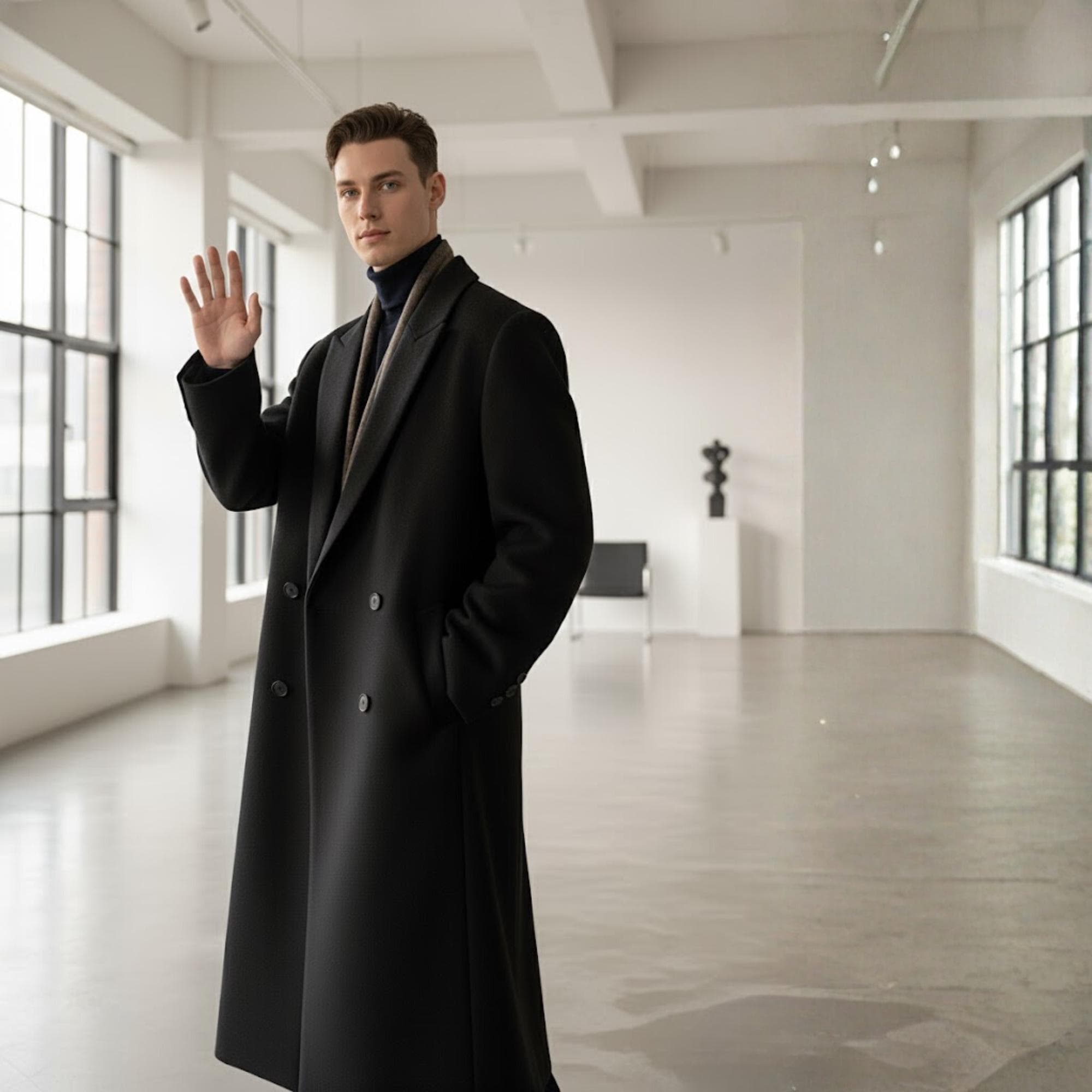 Men’s Long Wool Blend Overcoat – Classic Double Breasted Winter Coat ...