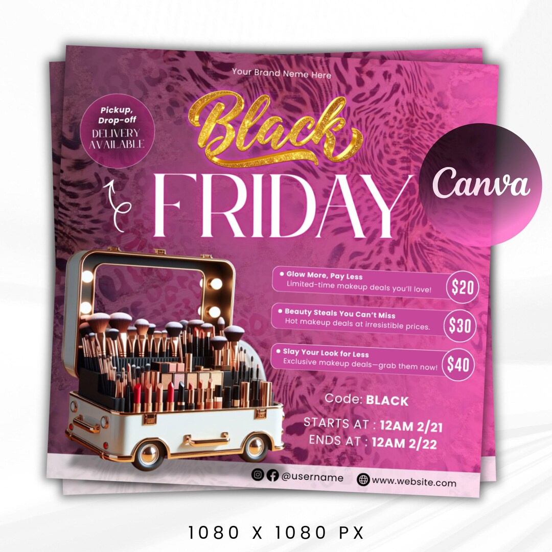 Black Friday Flyer, Pink Friday Sale Flyer, Editable Canva Template ...