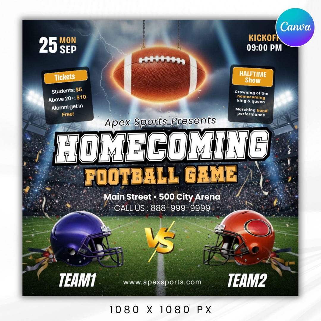 Homecoming Football Flyer, Game Day Flyer, Football Match Flyer, Sports ...