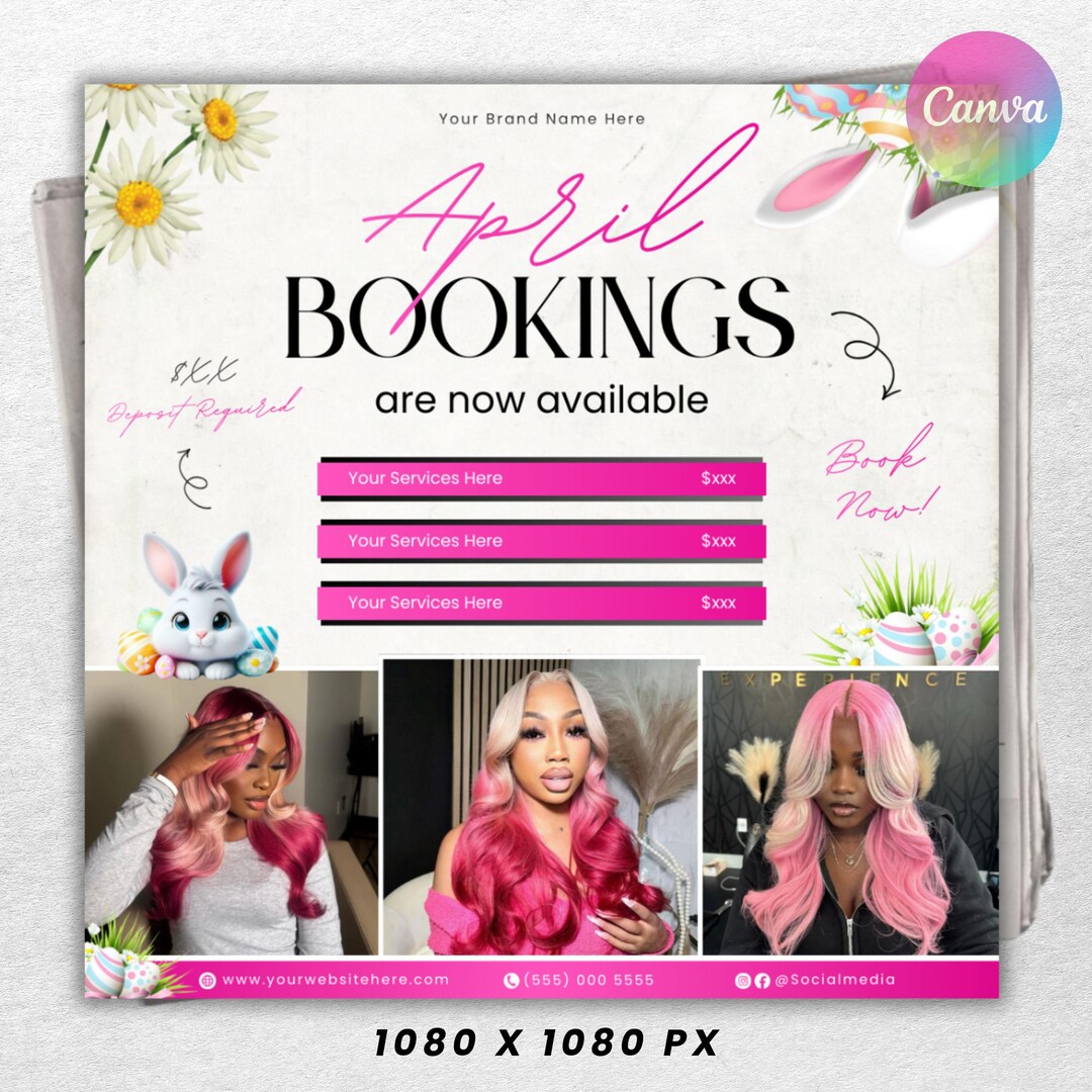 April Booking Flyer, Spring Booking Flyer, Easter Flyer, April Hair ...
