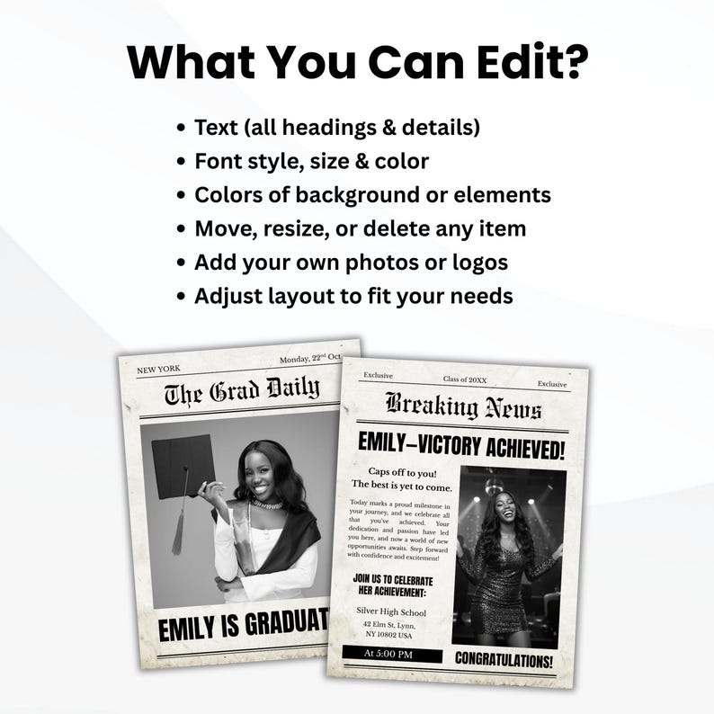 Graduation Newspaper Template, Graduation Newspaper, Printable Large ...