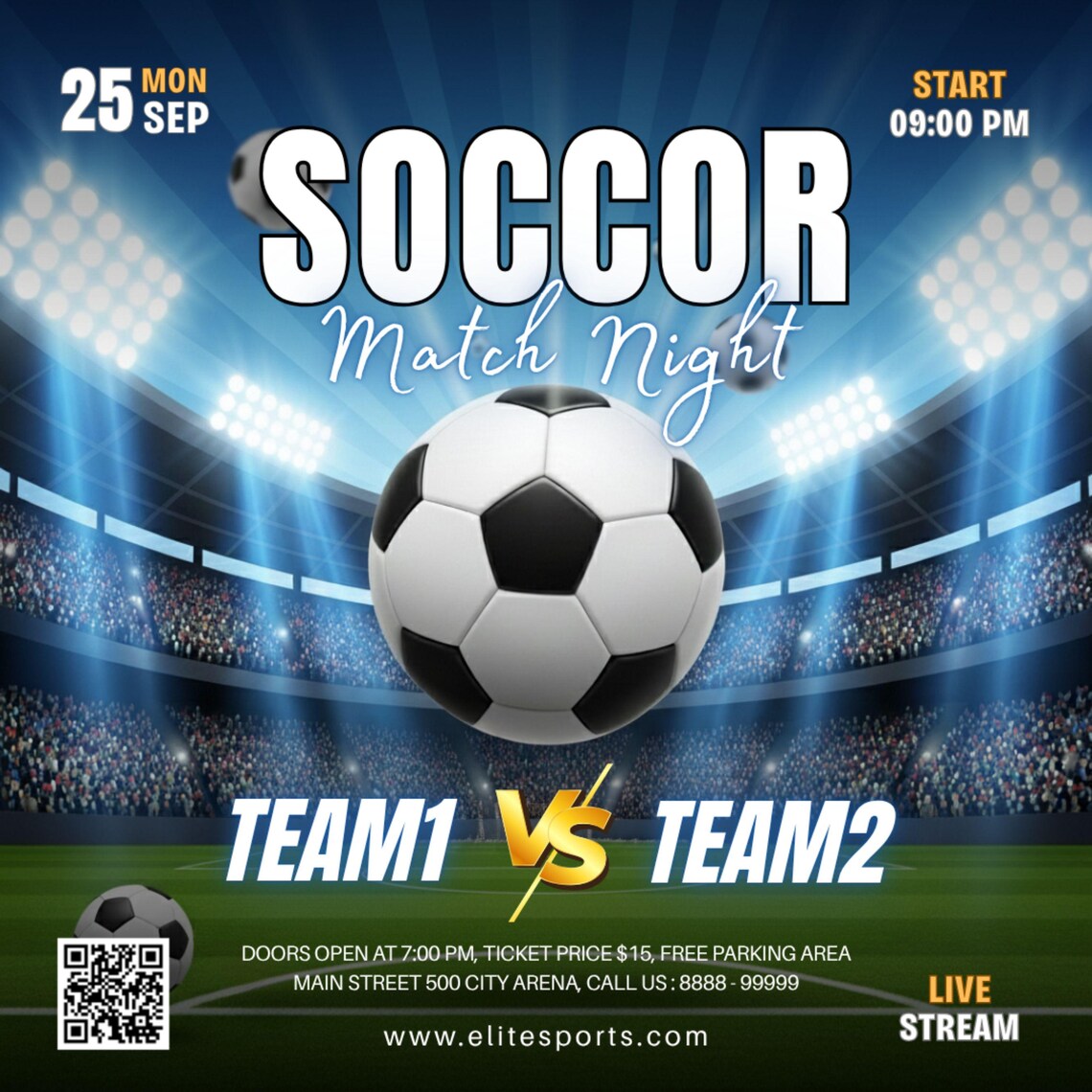 Game Night Soccer Ball Flyer Template, Match Night Flyer, Sports Party ...