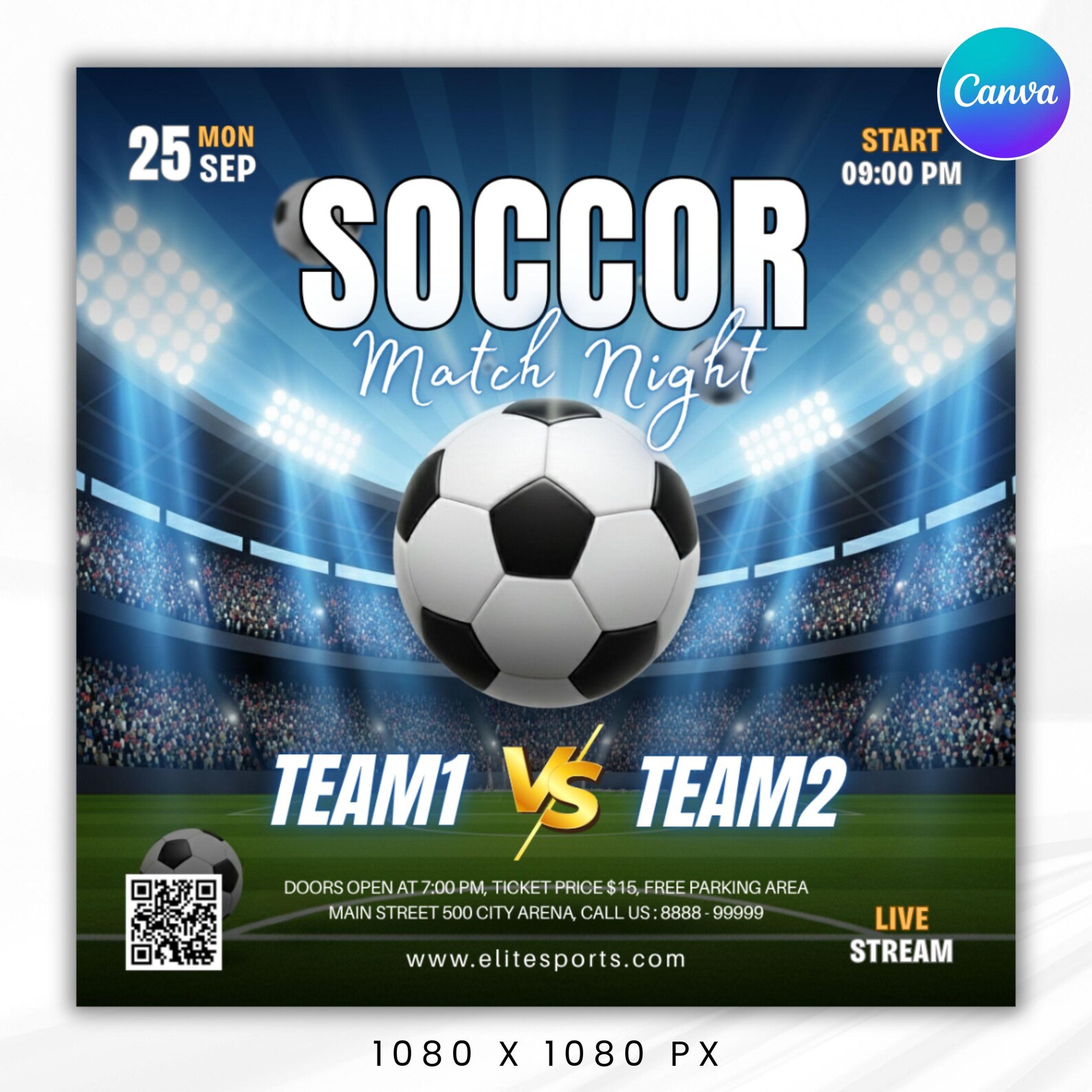 Game Night Soccer Ball Flyer Template, Match Night Flyer, Sports Party ...
