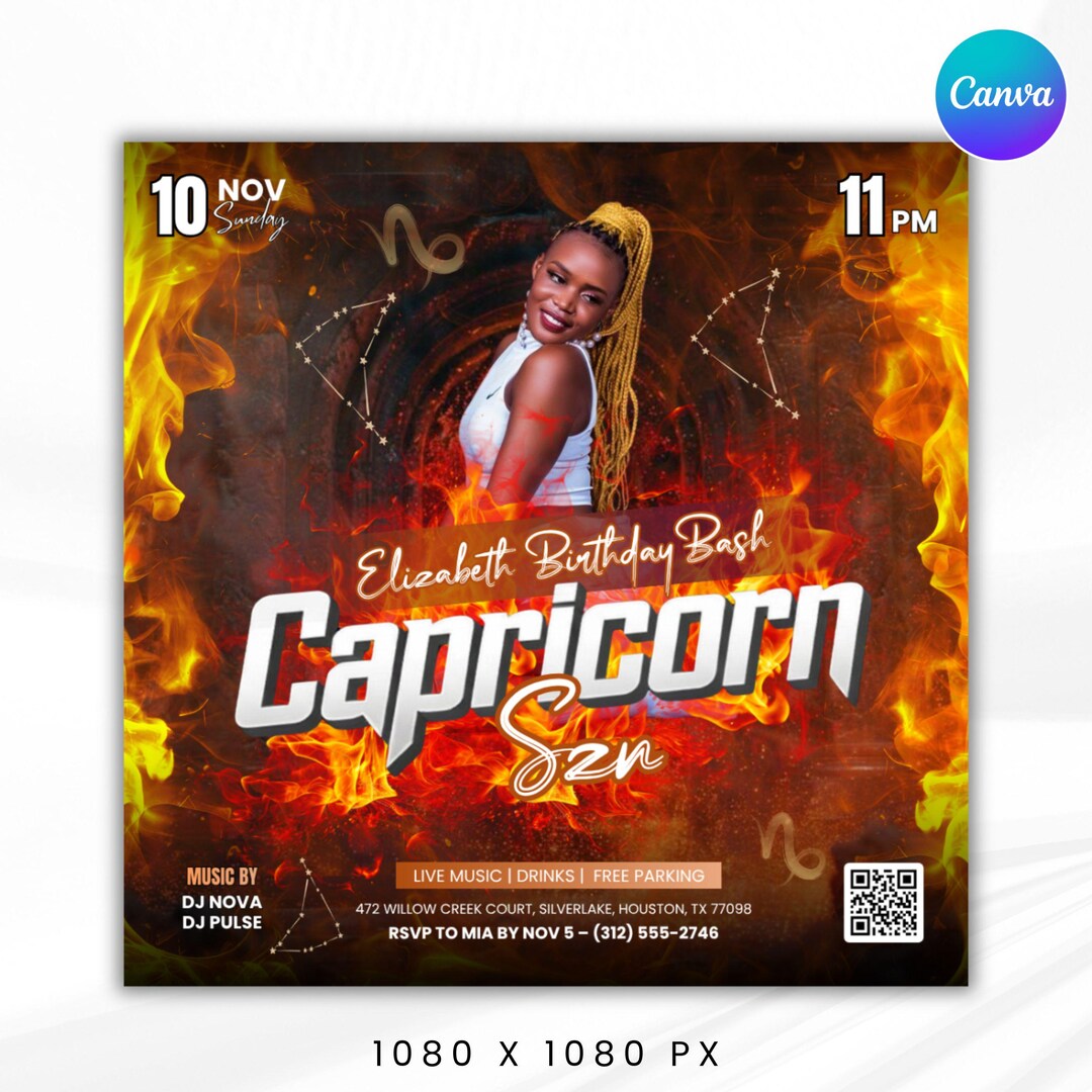Capricorn Birthday Flyer, Birthday Girl, Happy Birthday Flyer ...