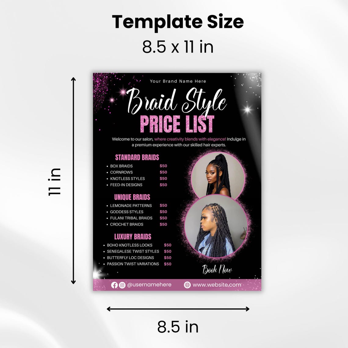 Braids Pricelist, Braids Price List Flyer, Knotless Braids Flyer ...