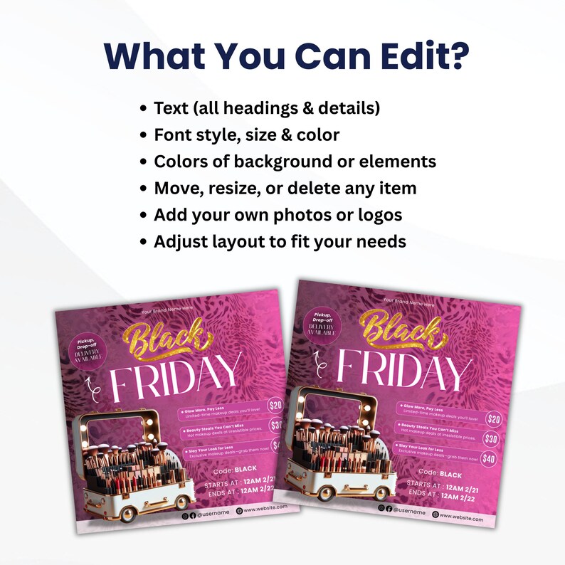 Black Friday Flyer, Pink Friday Sale Flyer, Editable Canva Template ...