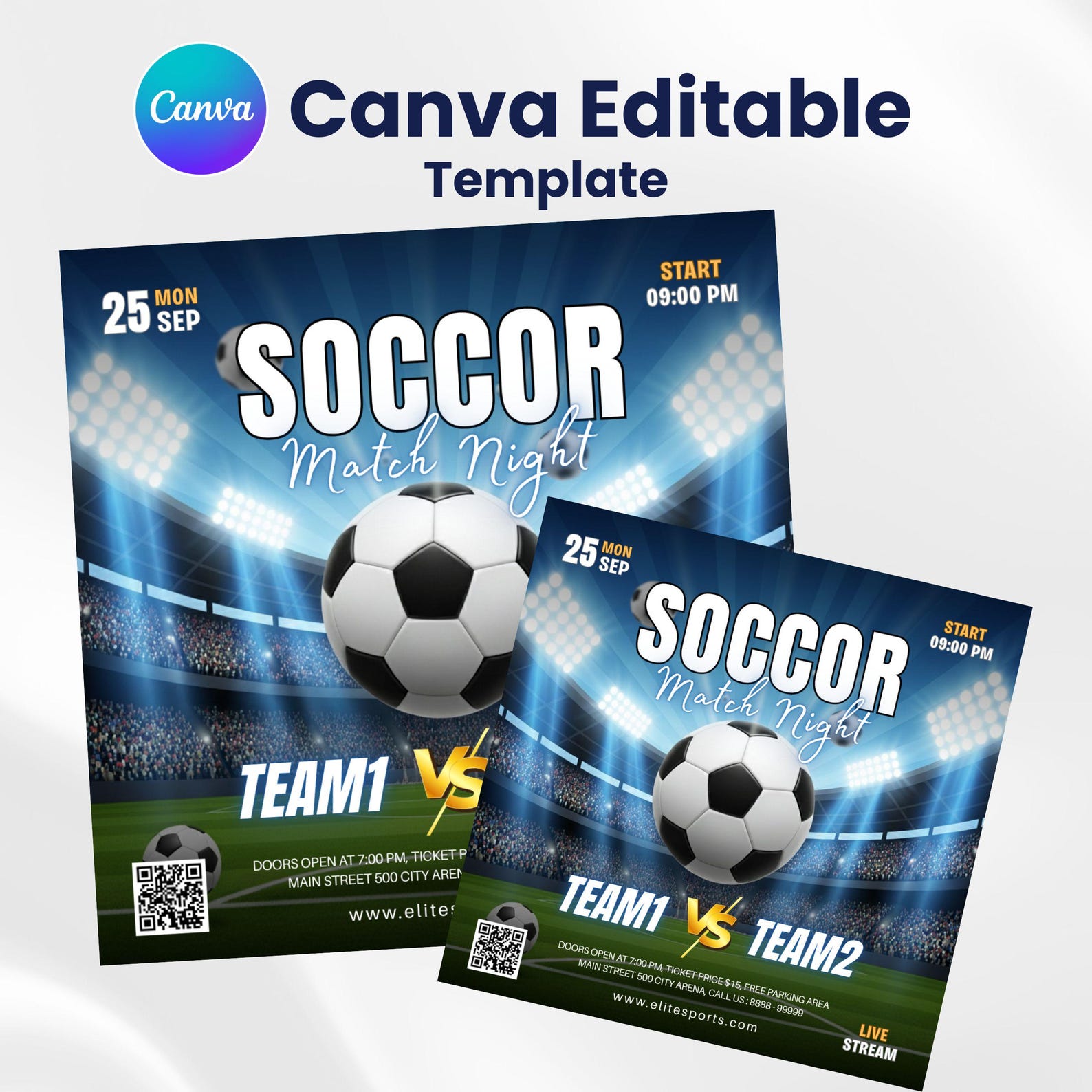 Game Night Soccer Ball Flyer Template, Match Night Flyer, Sports Party ...
