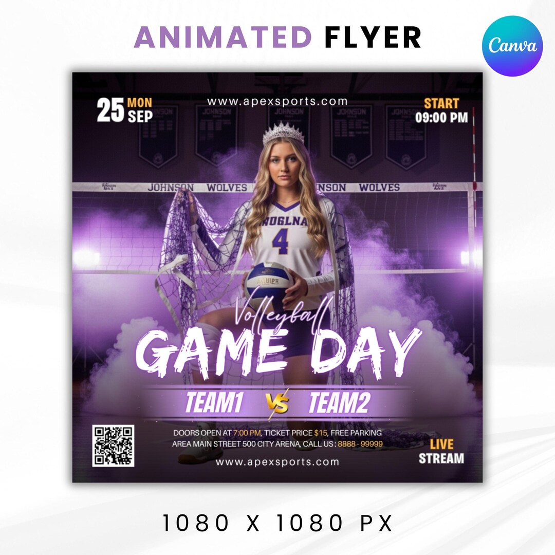 Animated Volleyball Flyer Template, Match Day Flyer, Sports Party ...