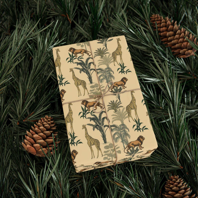 Vintage Jungle Animals Wrapping Paper, Safari Gift Wrap, Eco-friendly ...