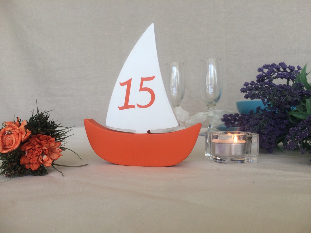Beach Wedding Table Decorations Table Numbers Sail Boats, Wood Sign ...