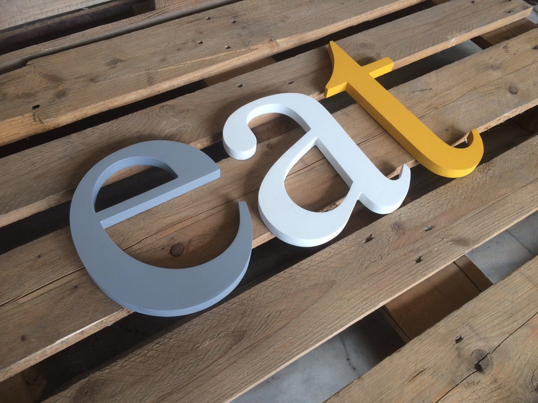 Kitchen Wall Art EAT Large Letters, Eat Wood Sign Yellow Grey White Eat ...