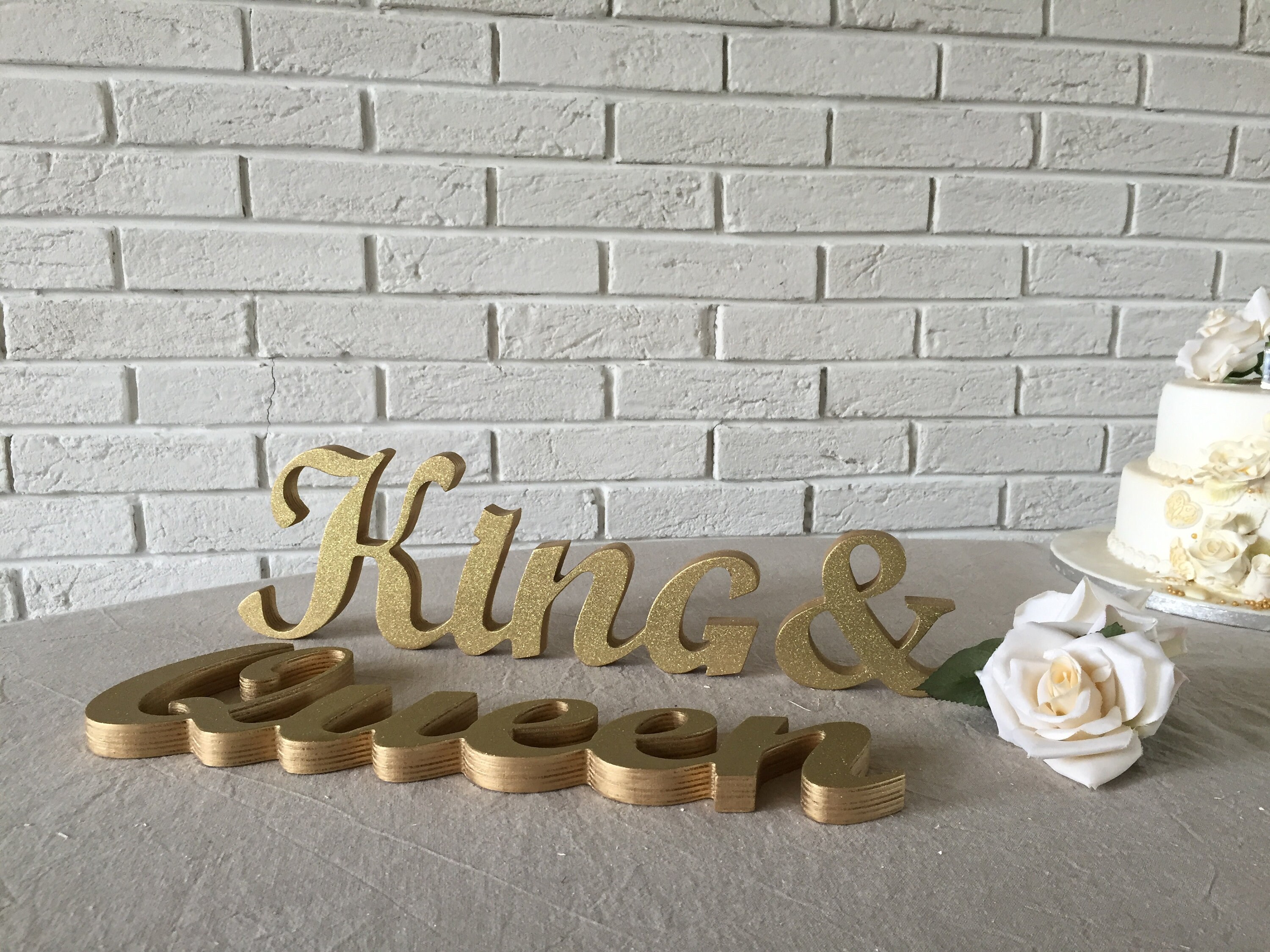 King & Queen Wedding Wood Signs in Gold Glitter | Etsy