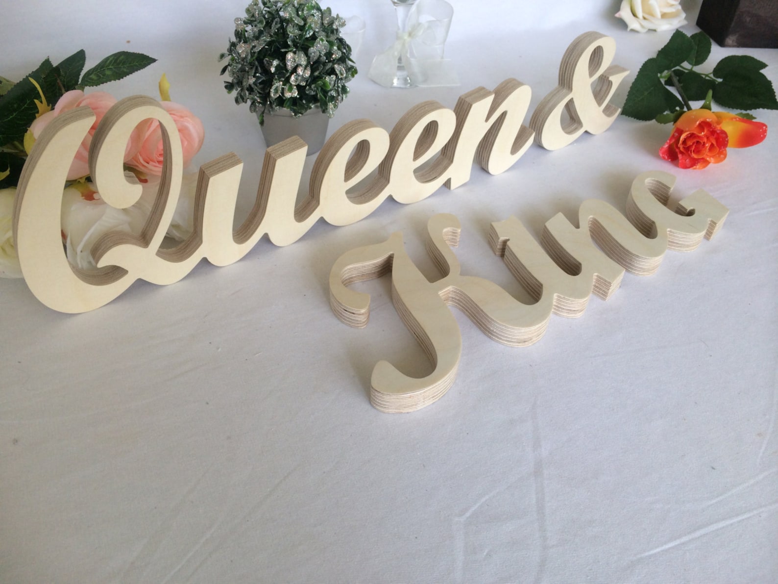King & Queen Wedding Wood Signs in Gold Glitter - Etsy
