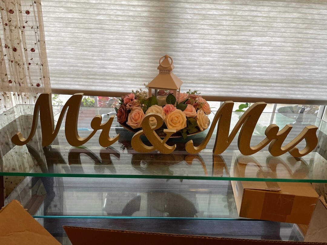 Gold Glitter Mr and Mrs Wedding Table Signs.wedding Table Decoration ...