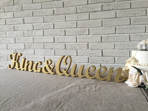 King & Queen Wedding Wood Signs in Gold Glitter | Etsy
