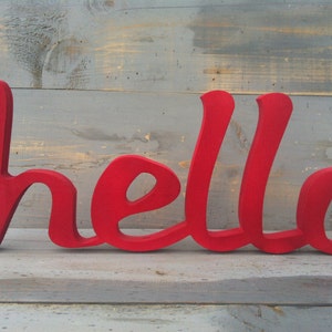 Handpainted Red Wood Sign Hello Entrance Decoration, Office, Shop, Bar ...