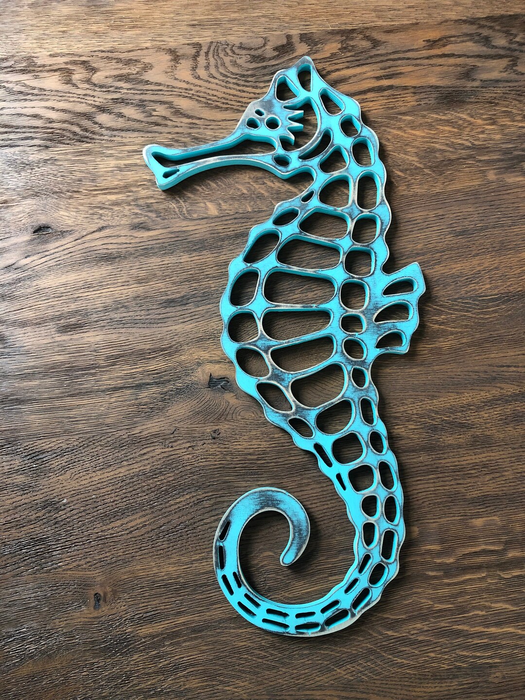 Seahorse Sign, Blue Wall Decor Piece of Art for Beach House Wall Décor ...
