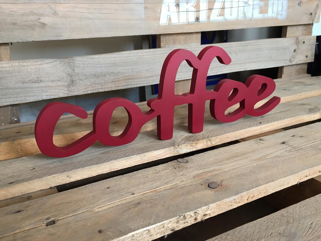 Red Wood Sign Wooden 3D Letters Coffee for Kitchen Wall Decor. Italy ...