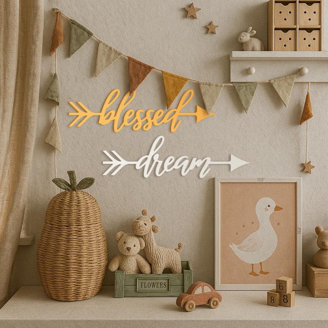 Rustic Wooden Arrow Sign – Family, Bless, Dream – Nursery Wall Decor ...