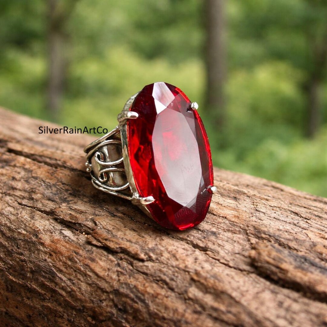 Oval Red Garnet Ring, 925 Sterling Silver, Vintage Statement Jewelry - Etsy