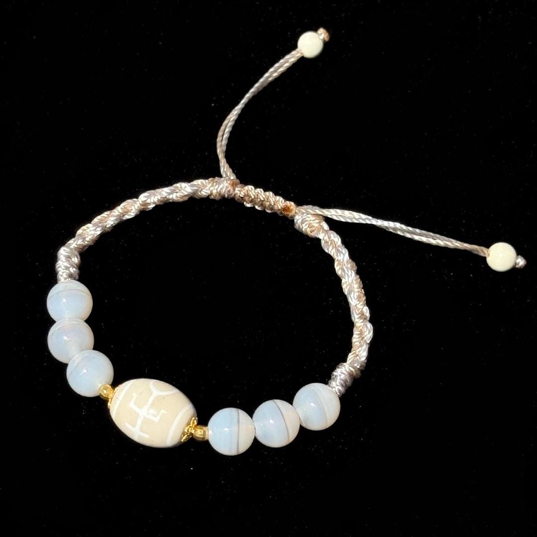 18K Gold Noble One-line Dzi Bracelet White Dzi Adjustable Cord - Etsy