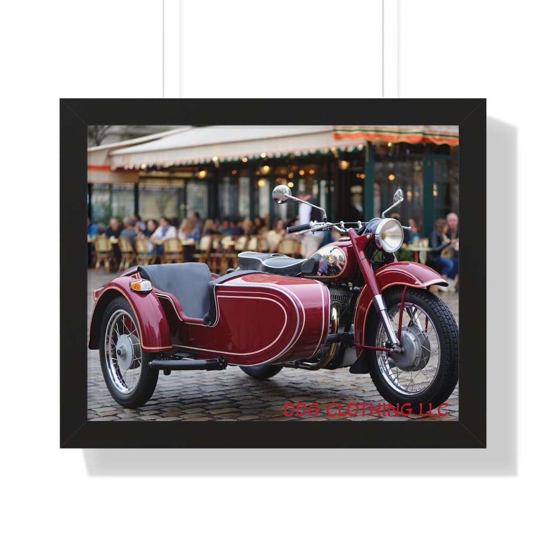 Vintage Red Motorcycle With Sidecar Framed Poster | Retro Bike Wall Art ...