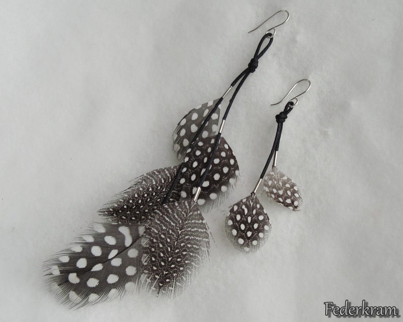 Guinea Fowl Feather Earrings Black/white, Handmade, Sterling - Etsy